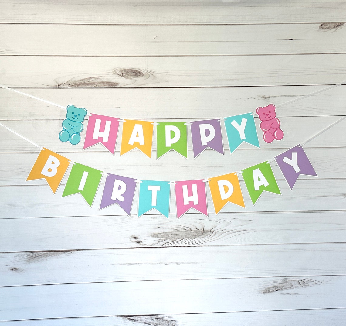 Gummy Bear Happy Birthday Banner Bear Banner Beary First - Etsy