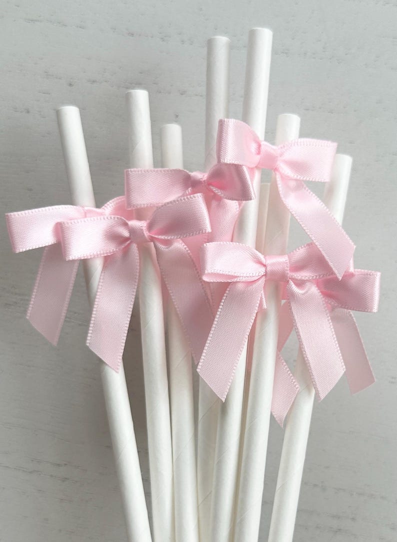 Pink Bow Straws Coquette Straws Bow Party Supplies Bow Bridal Shower ...