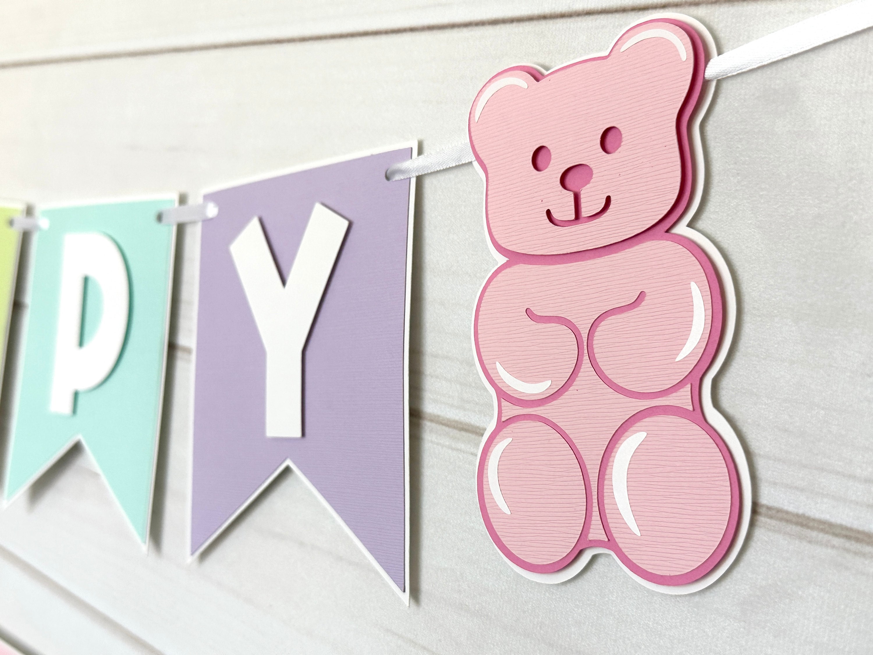 Pastel Gummy Bear Banner Gummy Bear Party Decorations Gummy Bear ...