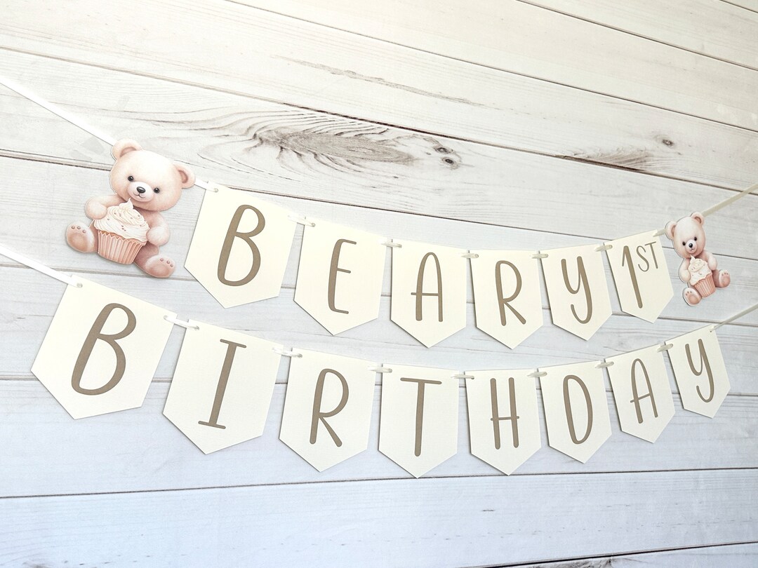 Beary First Birthday Banner Bear Decorations Bearly One Decorations ...