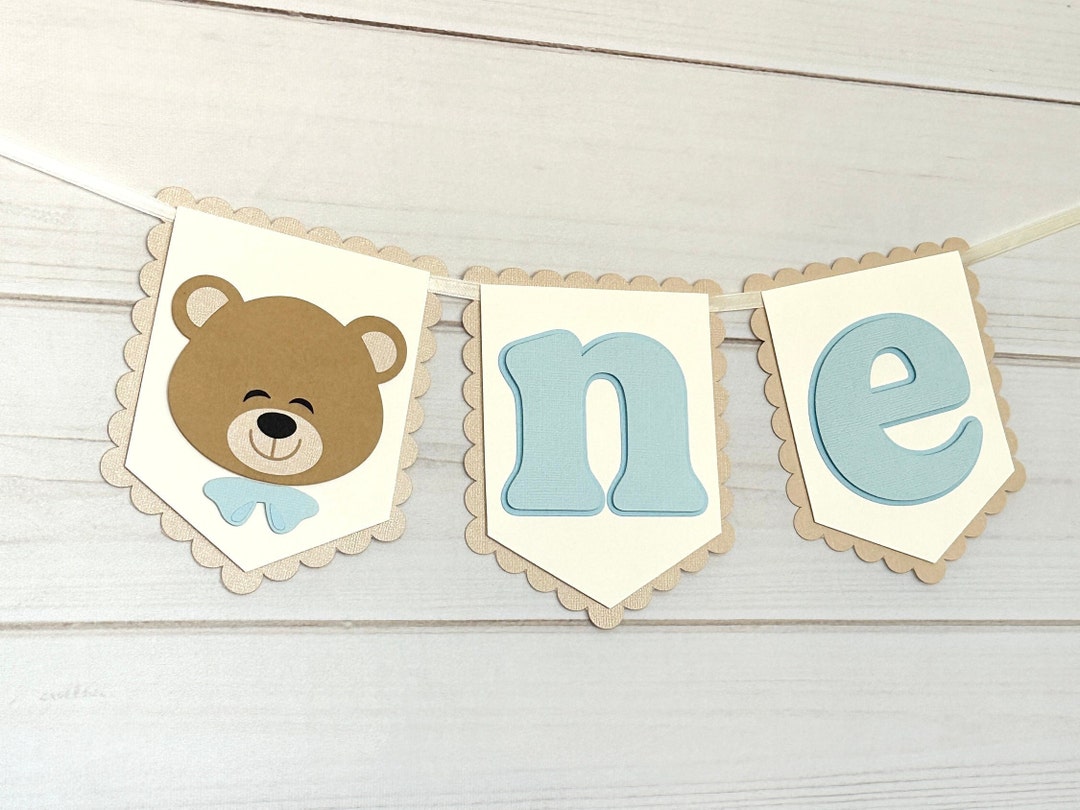 Beary First Birthday Boy Highchair Banner Bearly One Smash Cake Banner ...