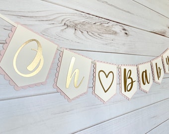 Baby Girl Shower Banner, Green and Blush Baby Shower Garland, Pink and ...