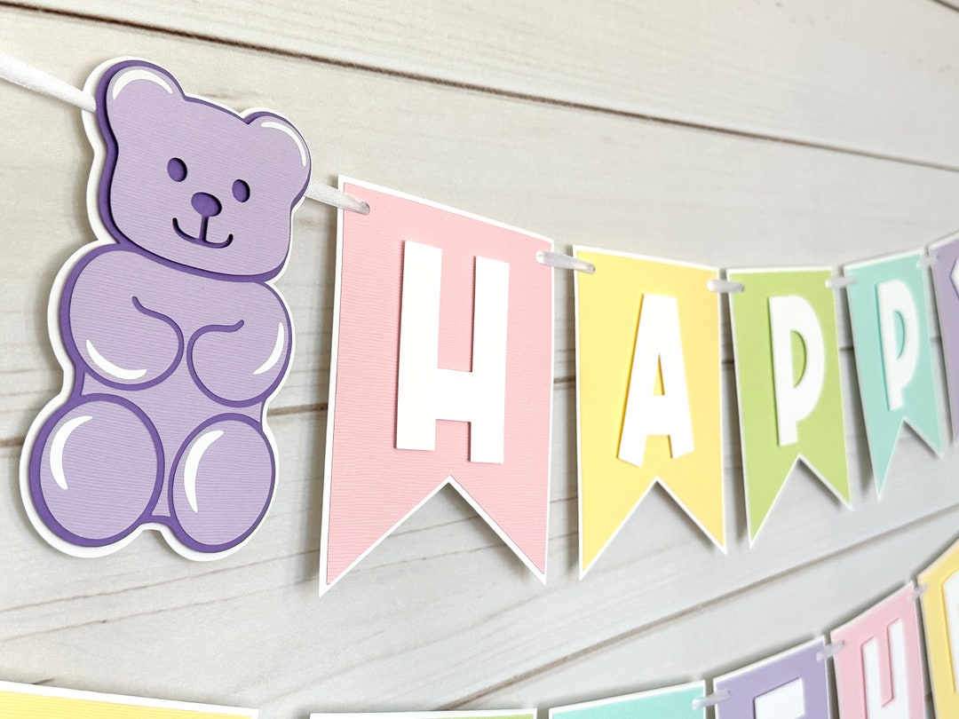Pastel Gummy Bear Banner Gummy Bear Party Decorations Gummy Bear ...