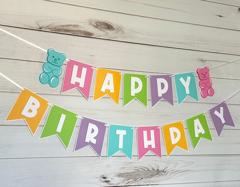 Gummy Bear Happy Birthday Banner Bear Banner Beary First - Etsy