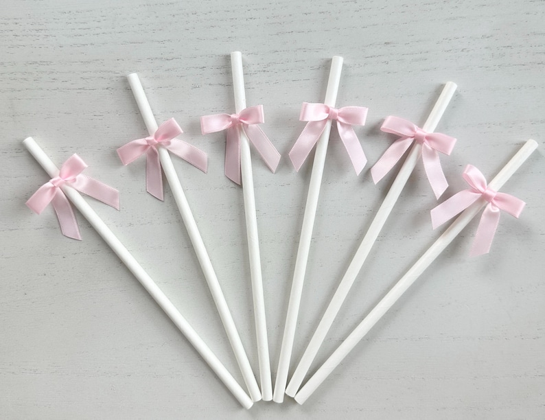 Pink Bow Straws Coquette Straws Bow Party Supplies Bow Bridal Shower ...