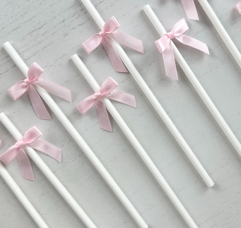 Pink Bow Straws Coquette Straws Bow Party Supplies Bow Bridal Shower ...