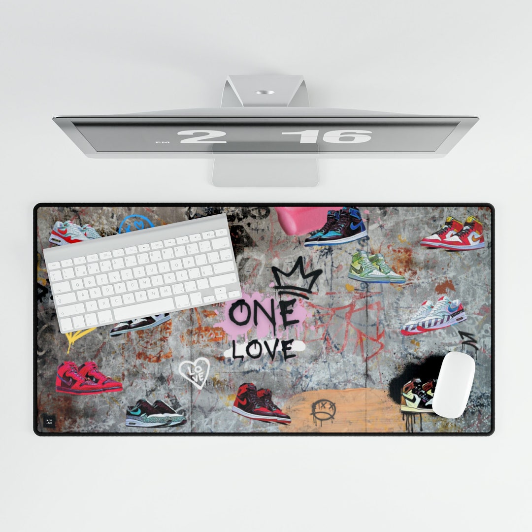 One Love Sneaker Desk Mat, Sneakerhead Mouse Pad, Graffiti Desk Mat, XL ...