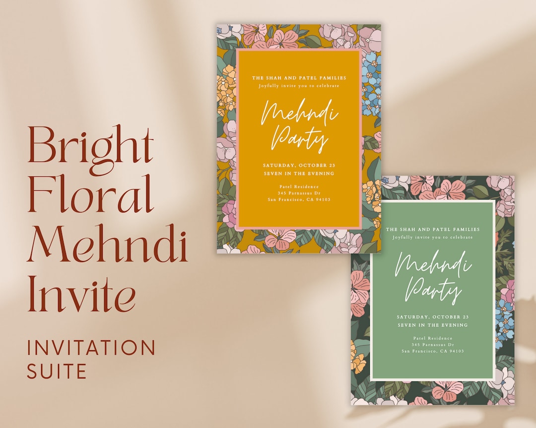 Bright Floral Mehndi Invitation (multiple Colors!) | Fresh, Beautiful ...