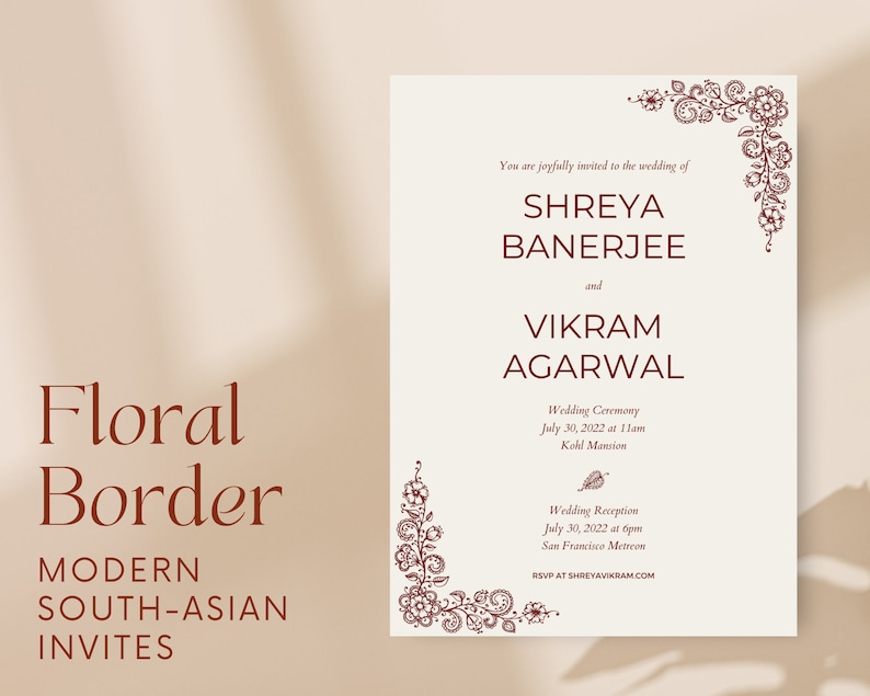 Elegant Indian Floral Border Invitation Suite Sangeet - Etsy