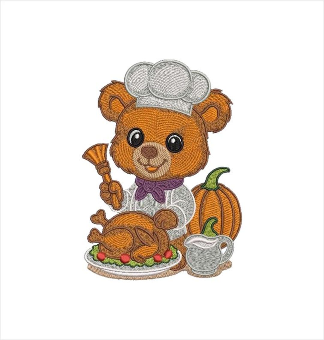 Bear Chef Machine Embroidery Design Thanksgiving Embroidery Design ...