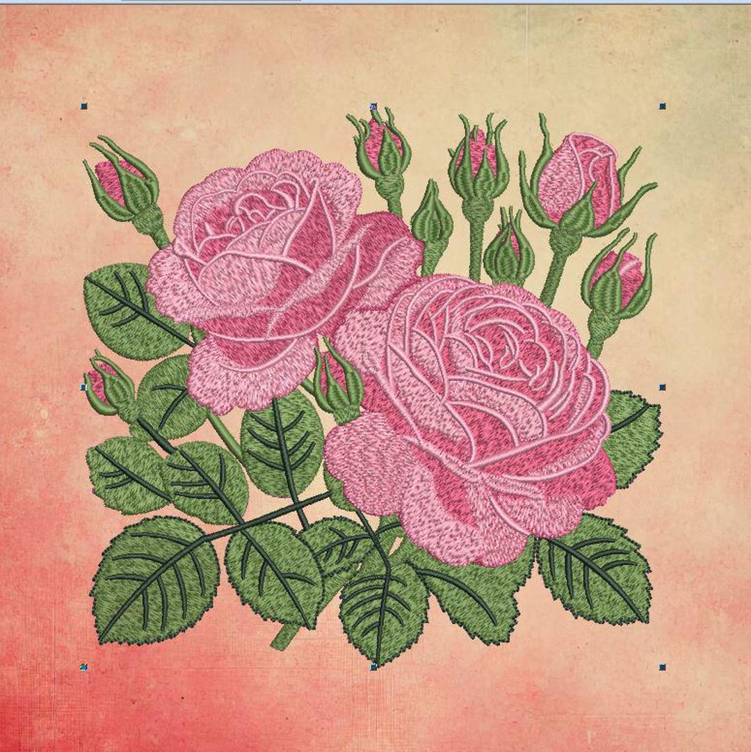 Vintage Rose Machine Embroidery Pattern: Pink Garden Flowers (digital ...