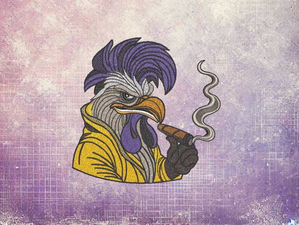 Grumpy Rooster Embroidery Pattern Embroidery Rooster and Cigar Machine ...
