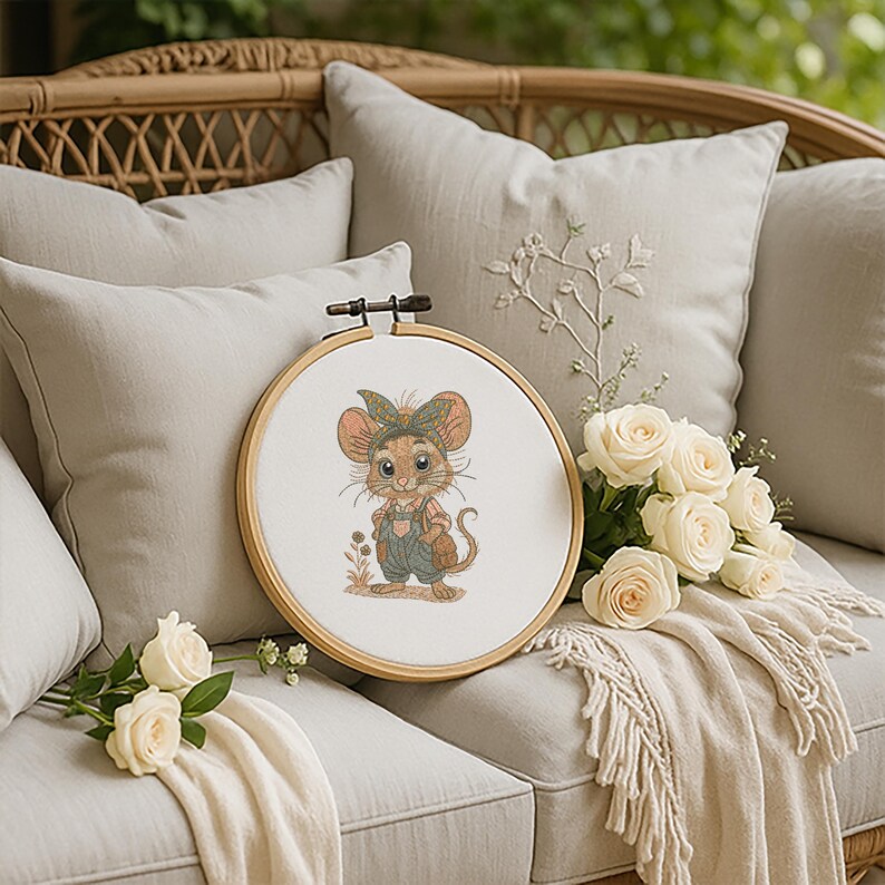 Bandana Mouse 2 Embroidery Design: Cute Mouse Art Machine Embroidery (5 ...