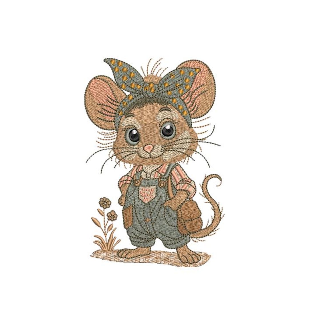 Bandana Mouse 2 Embroidery Design: Cute Mouse Art Machine Embroidery (5 ...