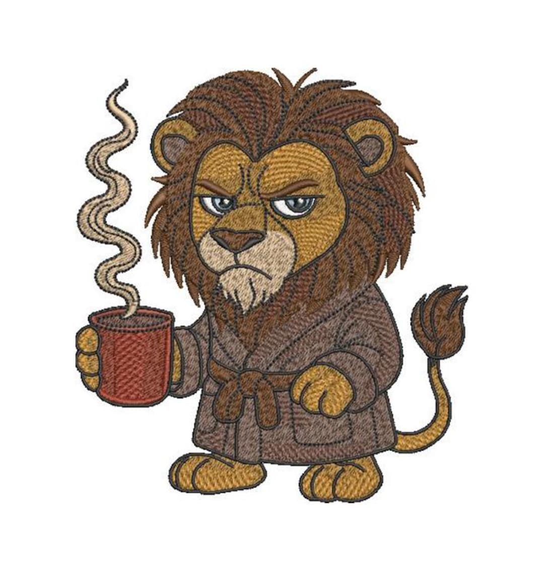 Grumpy Lion Embroidery Pattern Embroidery Lion and Coffee Machine ...