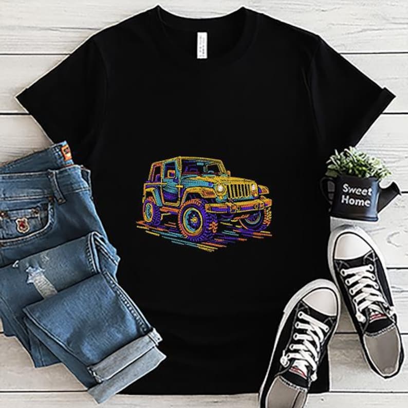 Neon Jeep Machine Embroidery Design, Colorful Art (digital File, 5 ...
