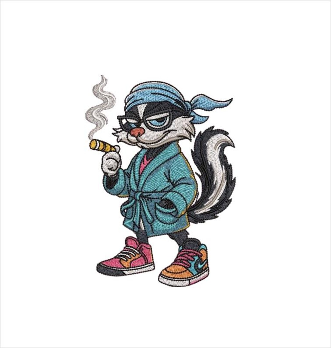 Smoking Skunk Maschinenstickerei Stinktier und Zigarre Digitale Datei 8 ...