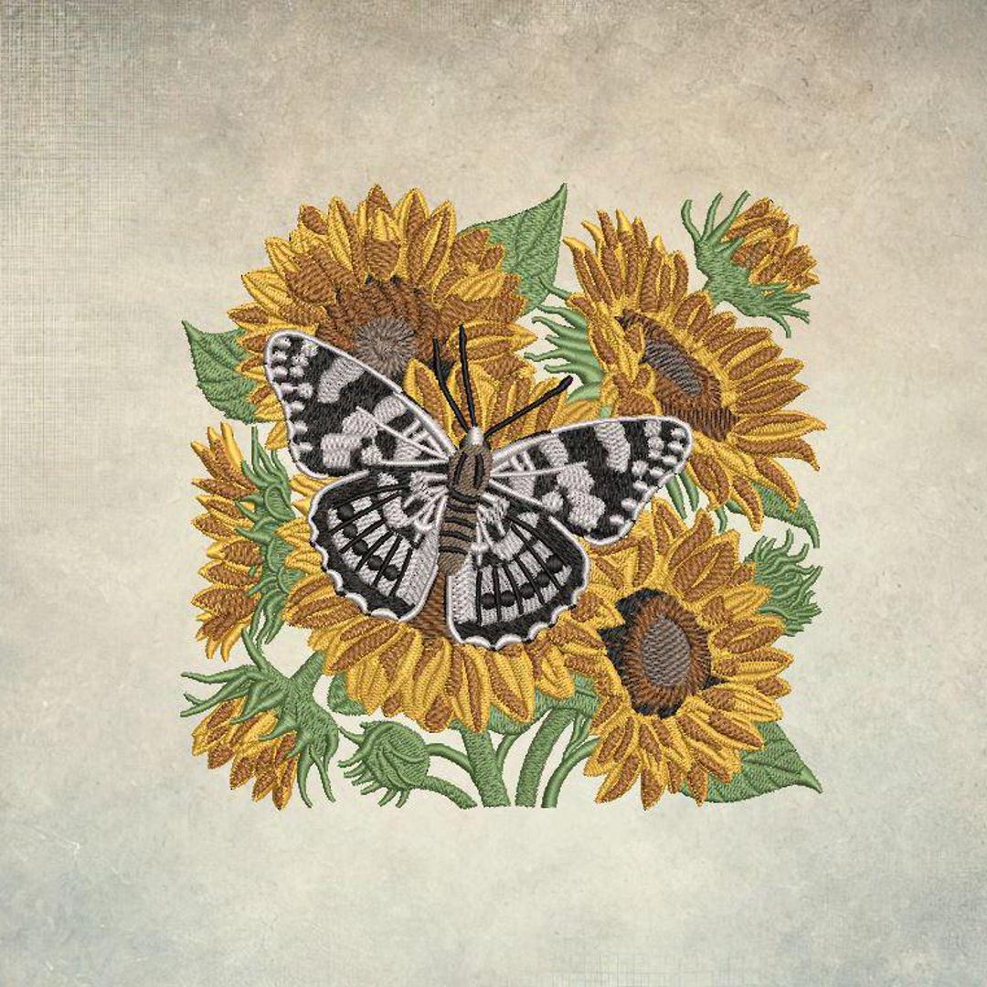 Sunflower Wings Machine Embroidery Design: Butterfly Flowers (digital ...
