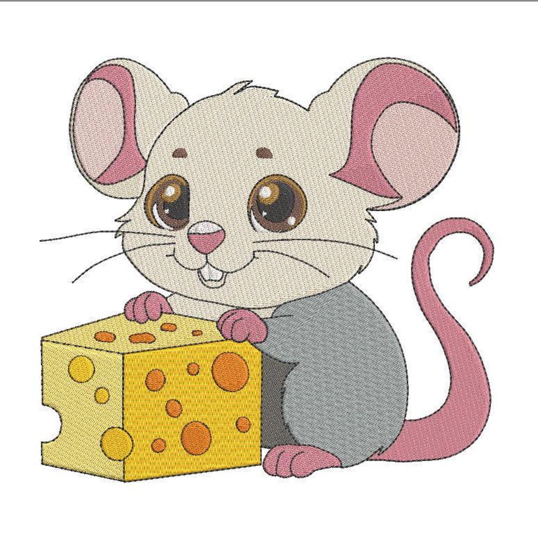 Cute Mouse With Cheese Machine Embroidery Design, 7 Sizes (instant ...