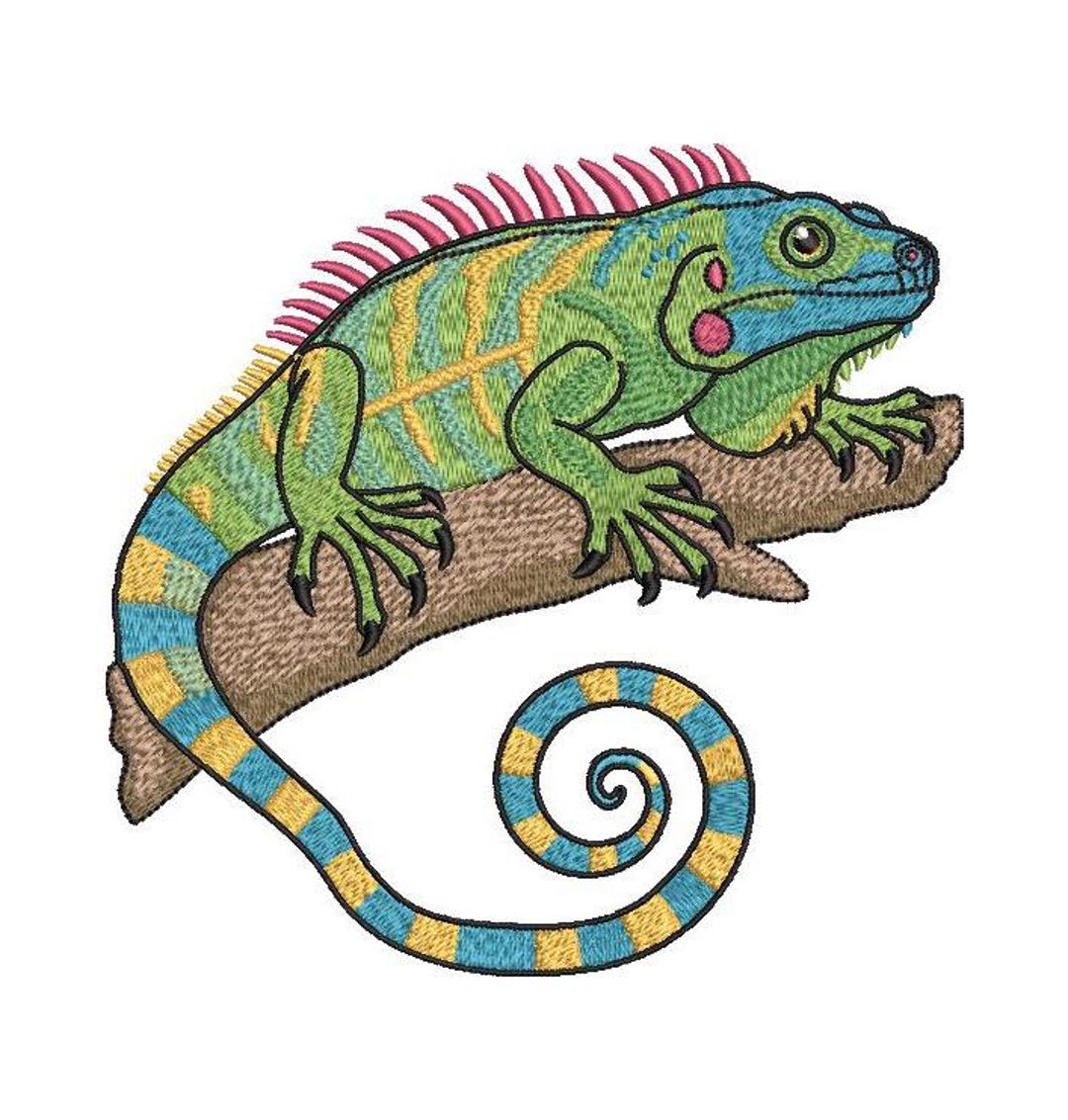 Rainbow Iguana Machine Embroidery Design: Tropical Animal (5 Sizes ...