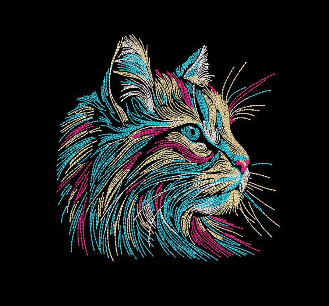 Neon Cat Face Machine Embroidery Design (digital Download) - Etsy
