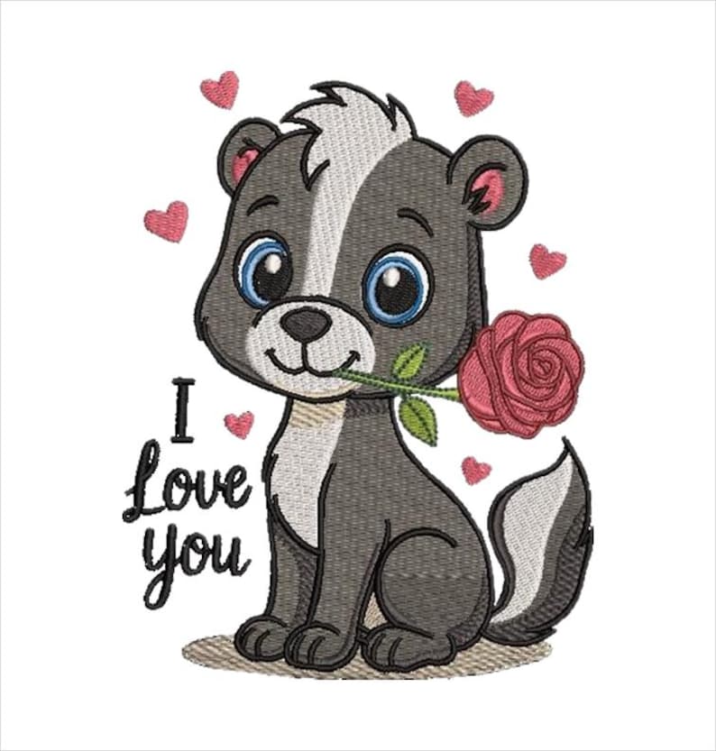 Skunk Love Machine Embroidery Design Cute Skunk Love Embroidery Design ...