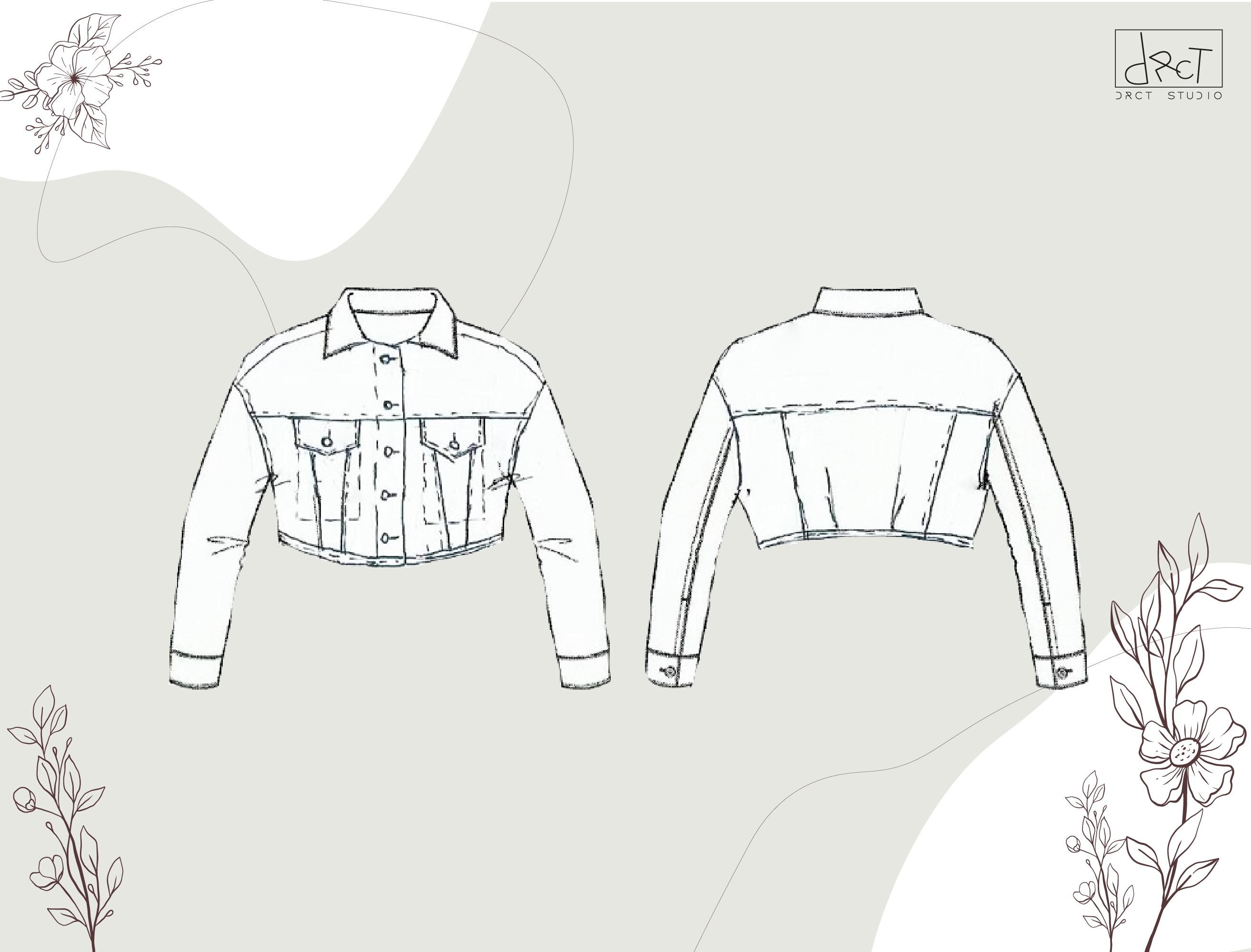 Women’s Crop Pleat Denim Jacket Sewing Pattern | A4 / A0 | XXS–3XL ...