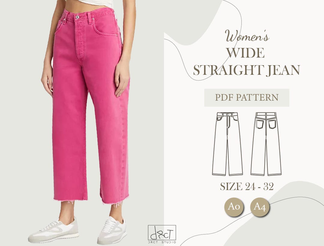Wide Straight Leg Jeans Sewing Pattern (PDF): Women's Size 24-32 - Etsy