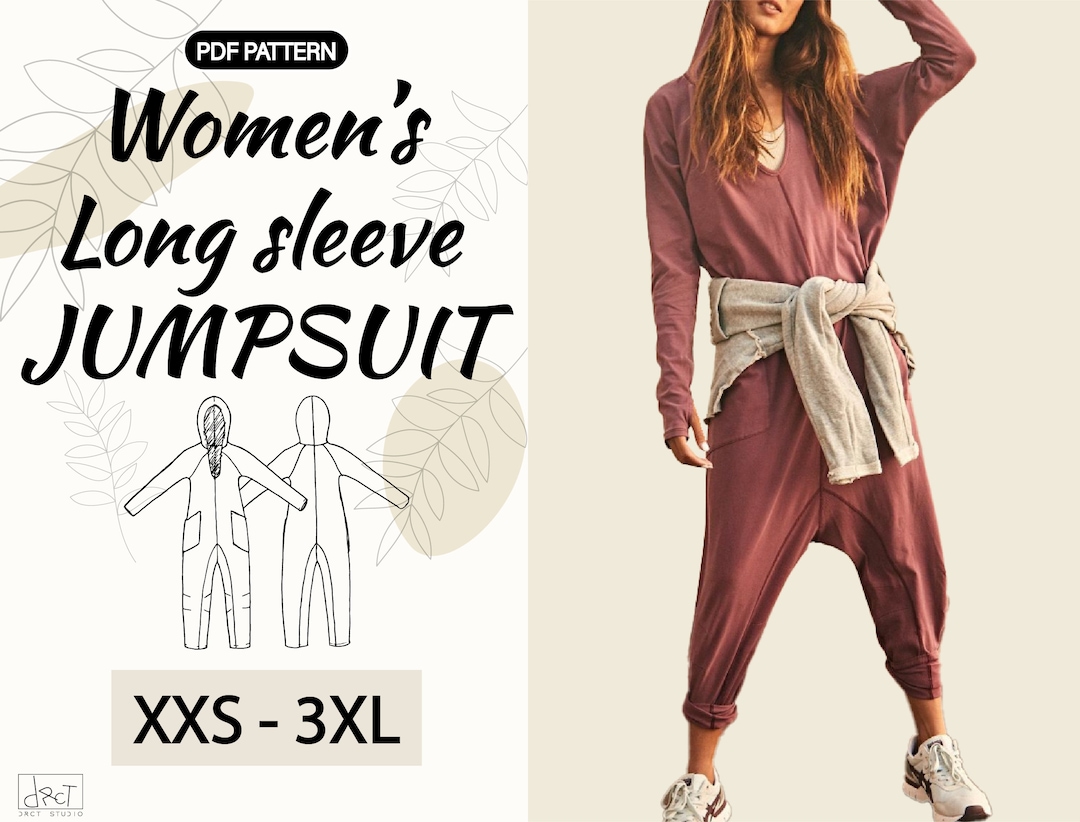 Hoodie Jumpsuit Sewing Pattern: Women's Long Sleeve Romper (PDF Digital ...