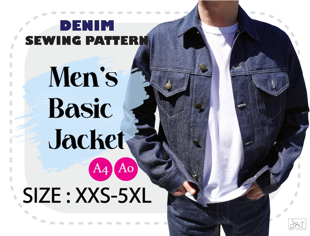 A4, A0 Men's Basic Denim Jacket Sewing Pattern XXS-5XL Digital PDF - Etsy