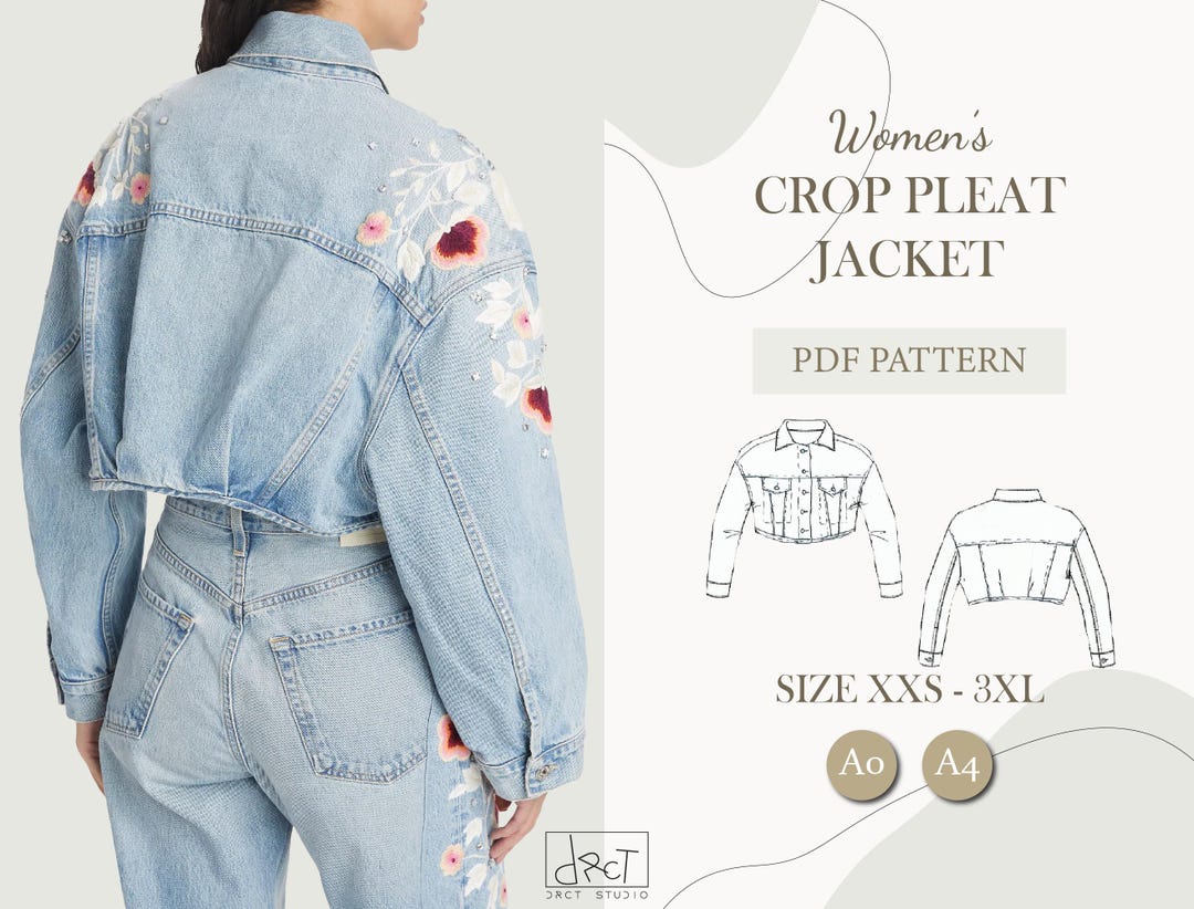 Women’s Crop Pleat Denim Jacket Sewing Pattern | A4 / A0 | XXS–3XL ...