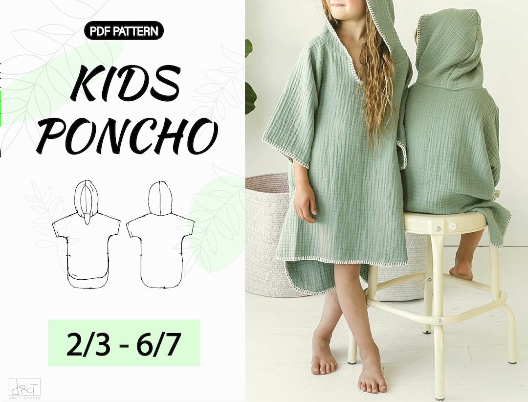 Kids Poncho Patternkids Ponchomuslin Ponchosurf Ponchobath Ponchobeach ...