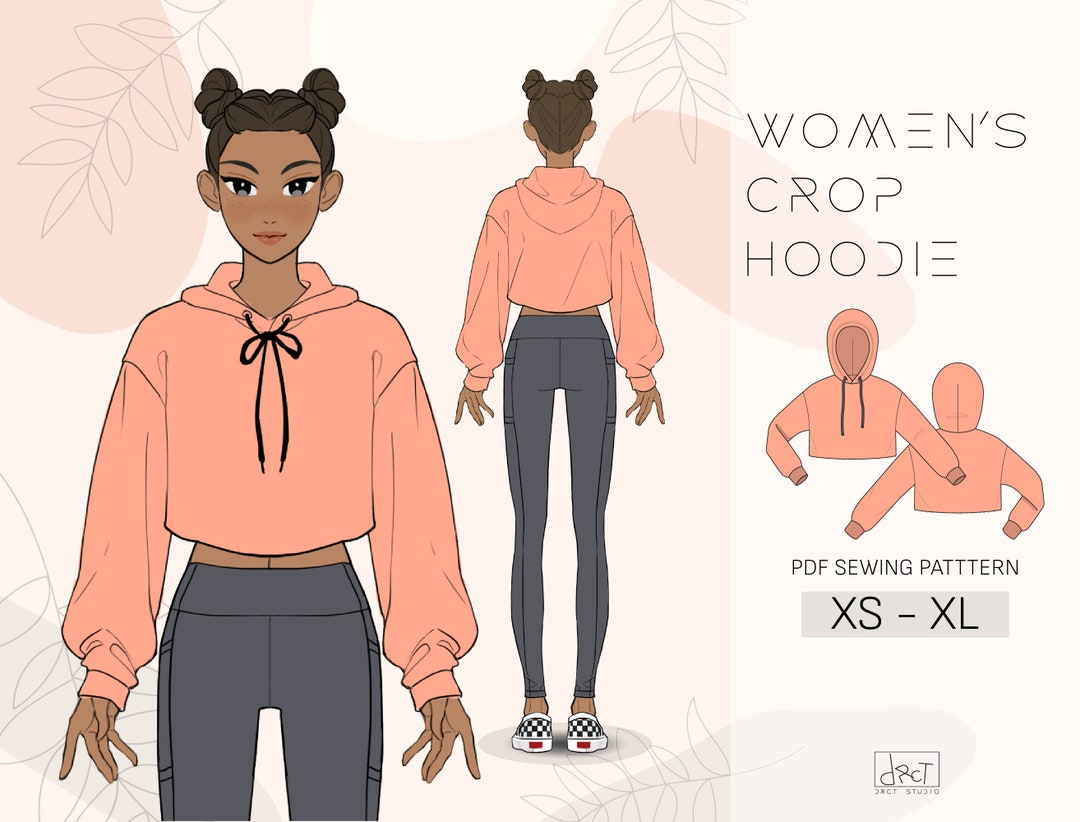 A4, A0 | Women's Crop Hoodie Sewing Pattern | XS - XL | Digital PDF - Etsy