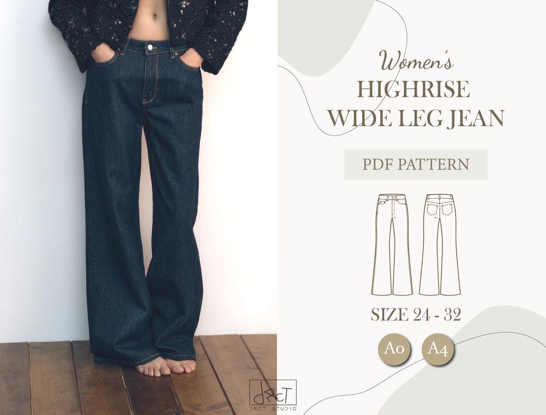 Women’s High-rise Wide Leg Jeans | PDF Pattern | Sizes 24–32 | A4 A0 - Etsy