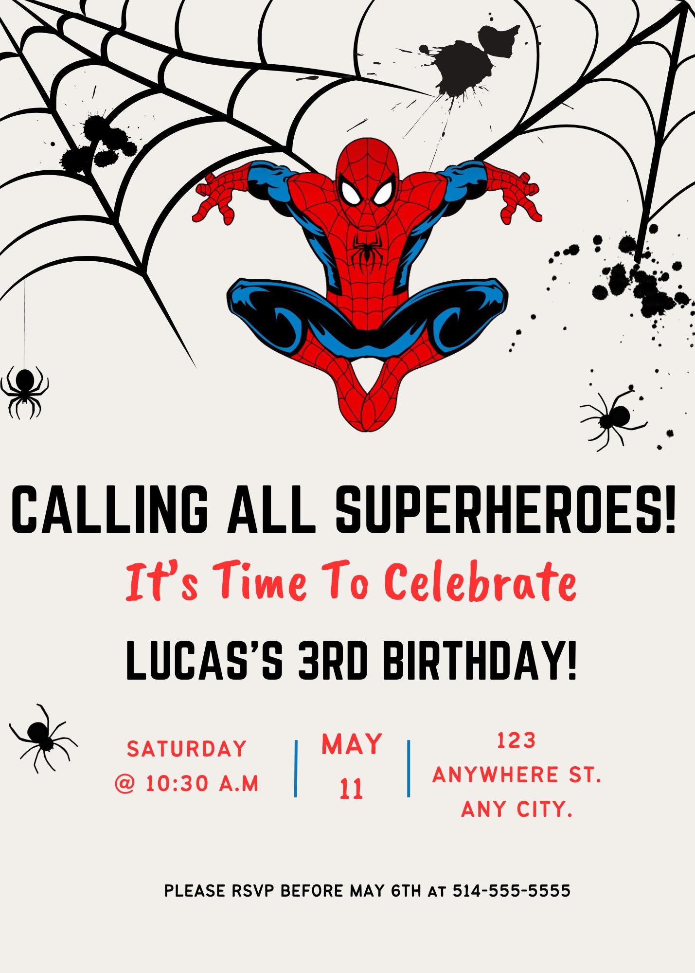 Spiderman Birthday Invitation: Custom Superhero Party (printable) - Etsy