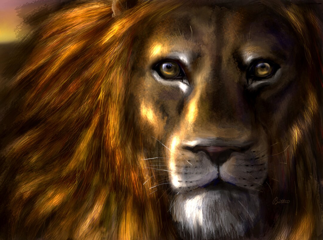 Golden Lion Art Print, Matte Paper, Digital Lion Reprint, Wall Hanging ...