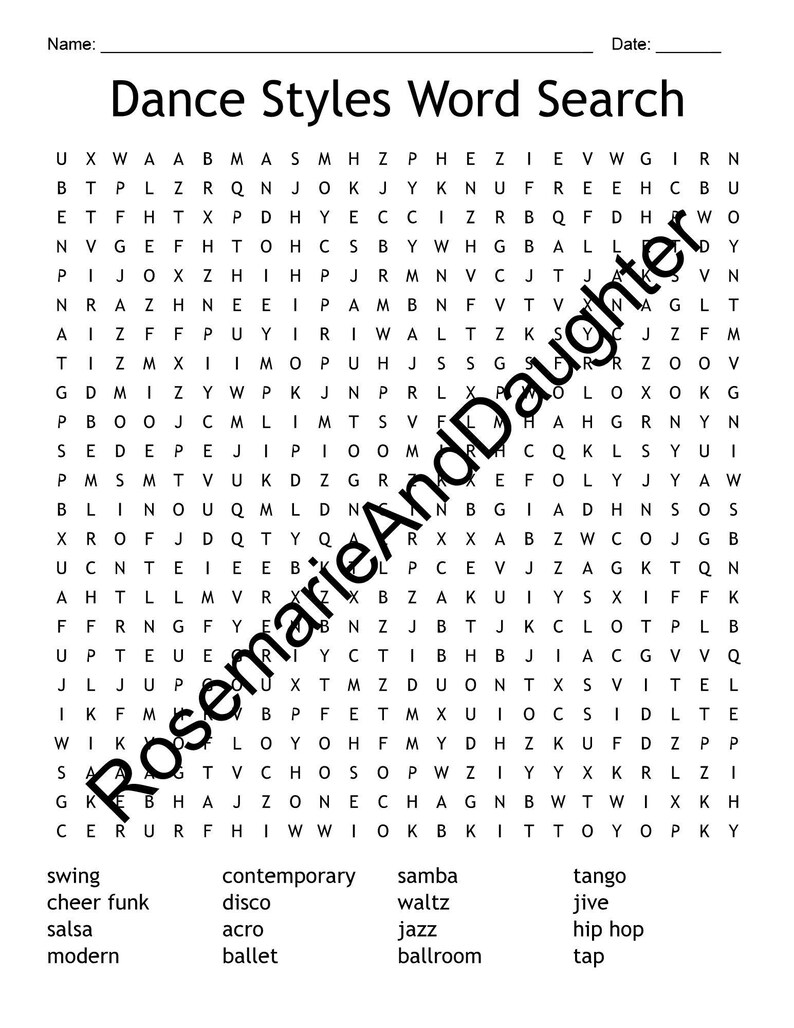 Ultimate Dance Styles Word Search - NO SHIPPING - Digital Download - Etsy