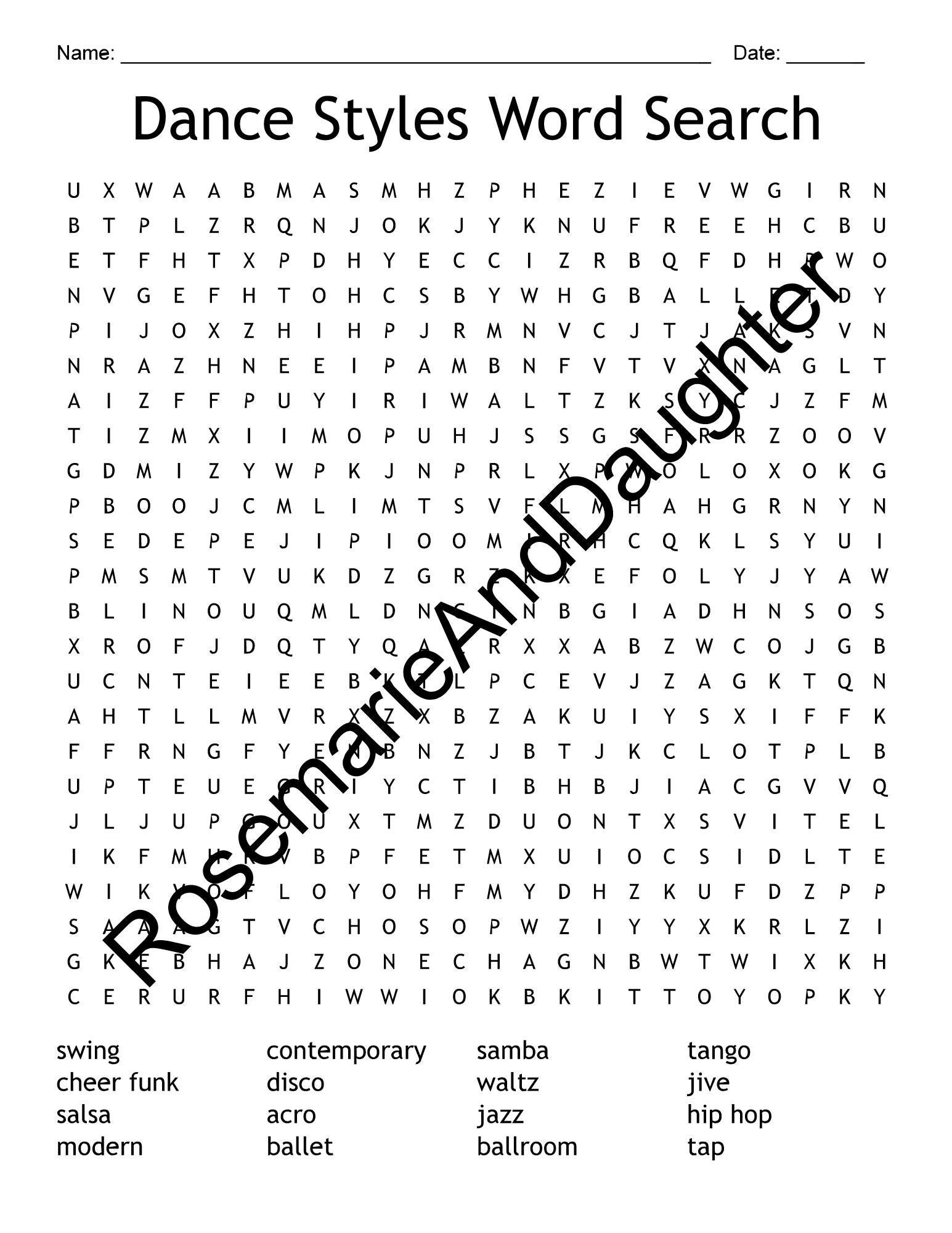 Ultimate Dance Styles Word Search - NO SHIPPING - Digital Download - Etsy