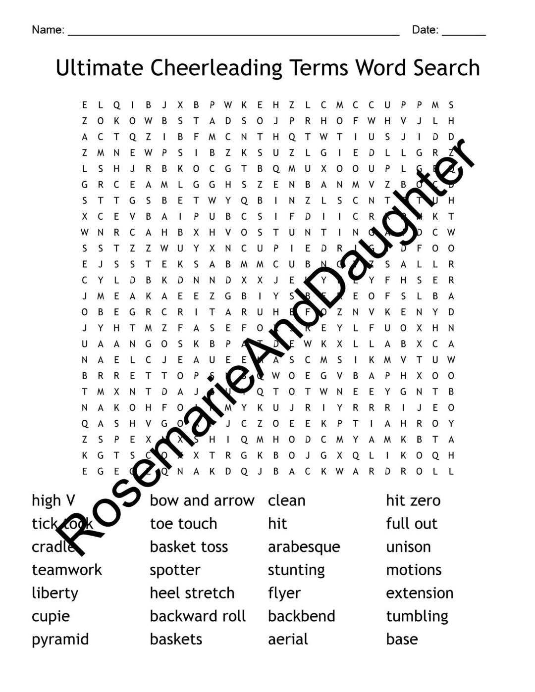 Ultimate Cheerleading Terms Word Search - NO SHIPPING - Digital ...