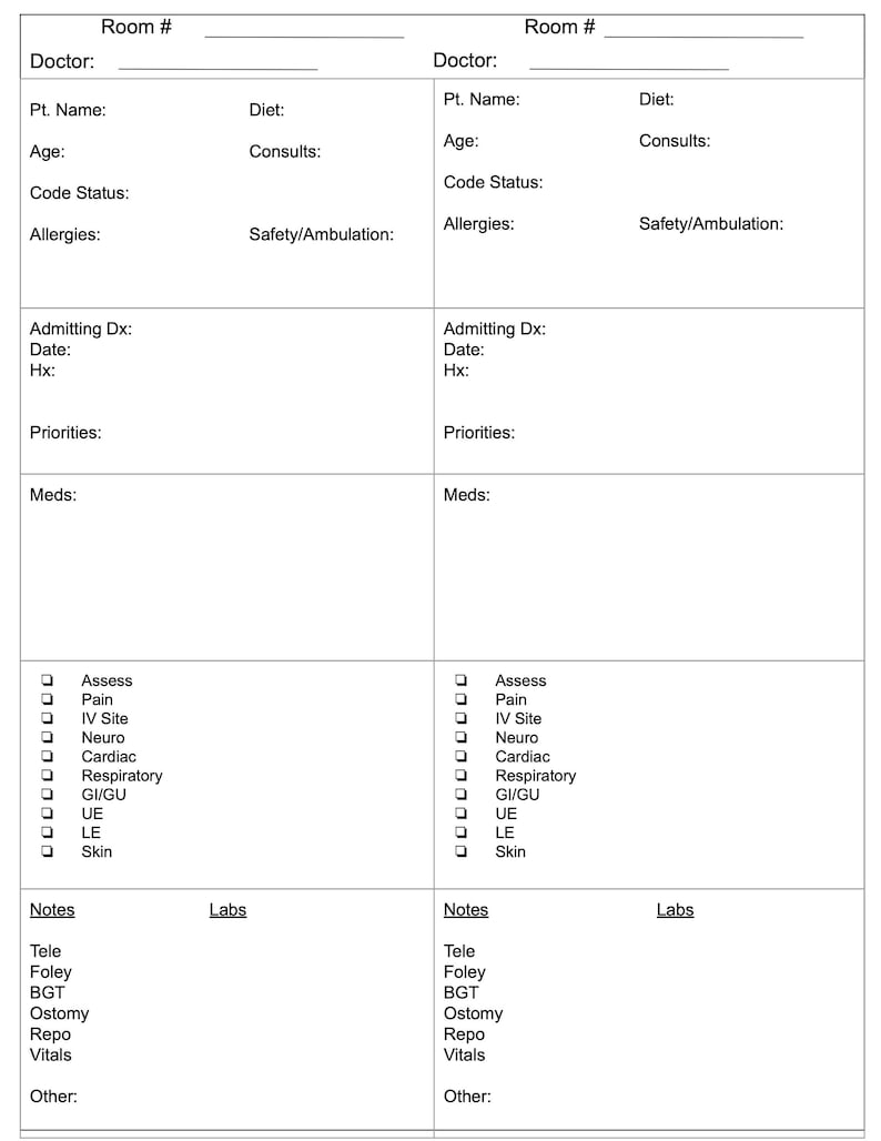 Nursing Report Sheet - Etsy