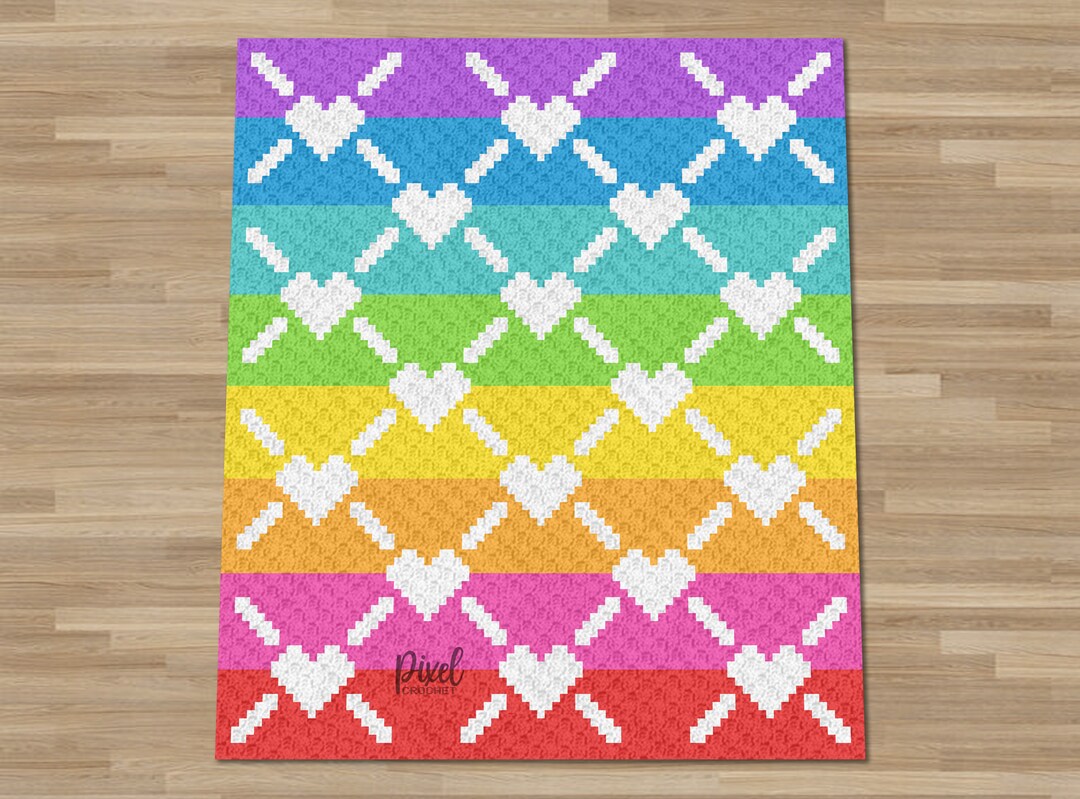 C2C Hearts & Rainbow Blanket Crochet Pattern - Etsy