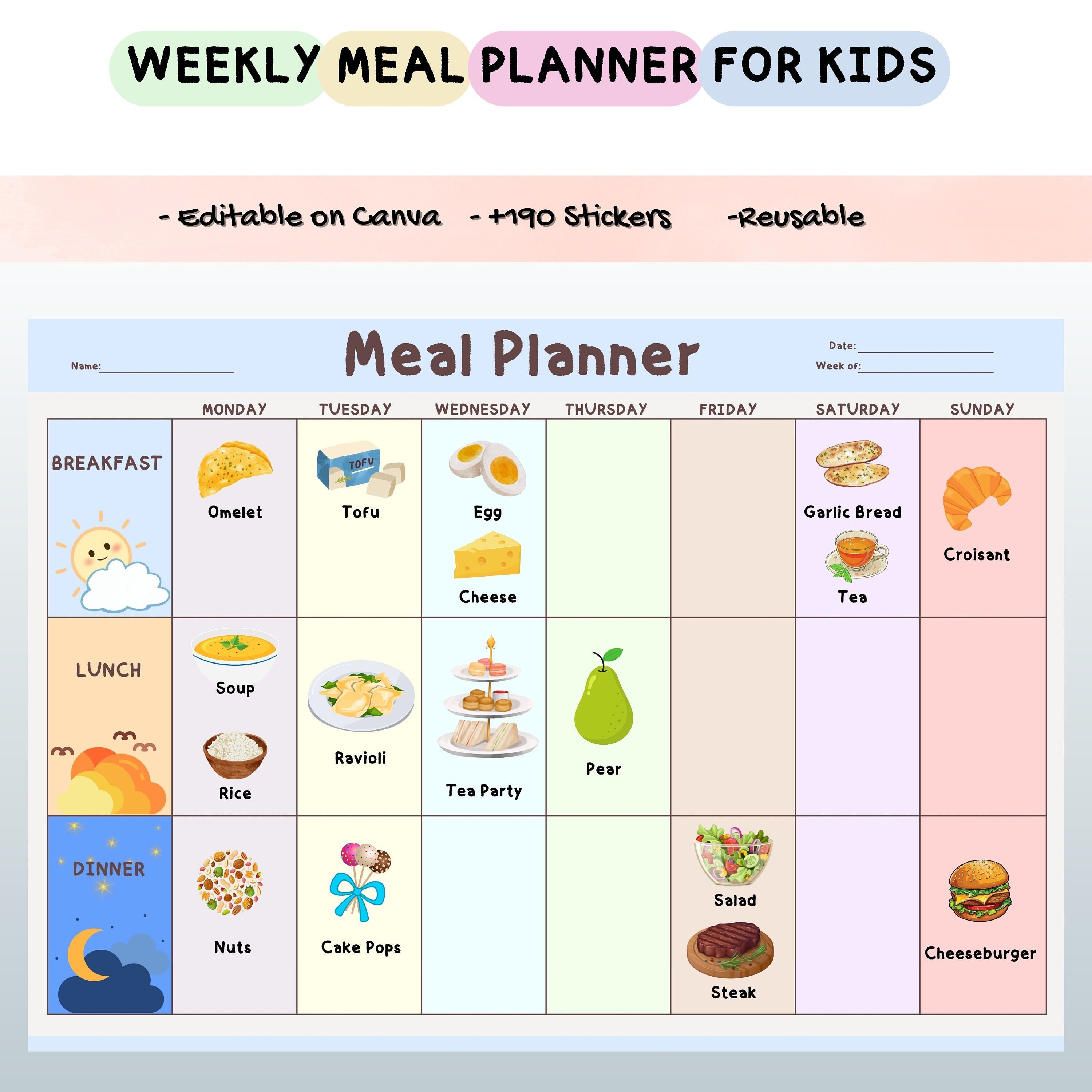 Kid Meal Planner Food Diary Meal Menu Printable for Kid Food Journal ...