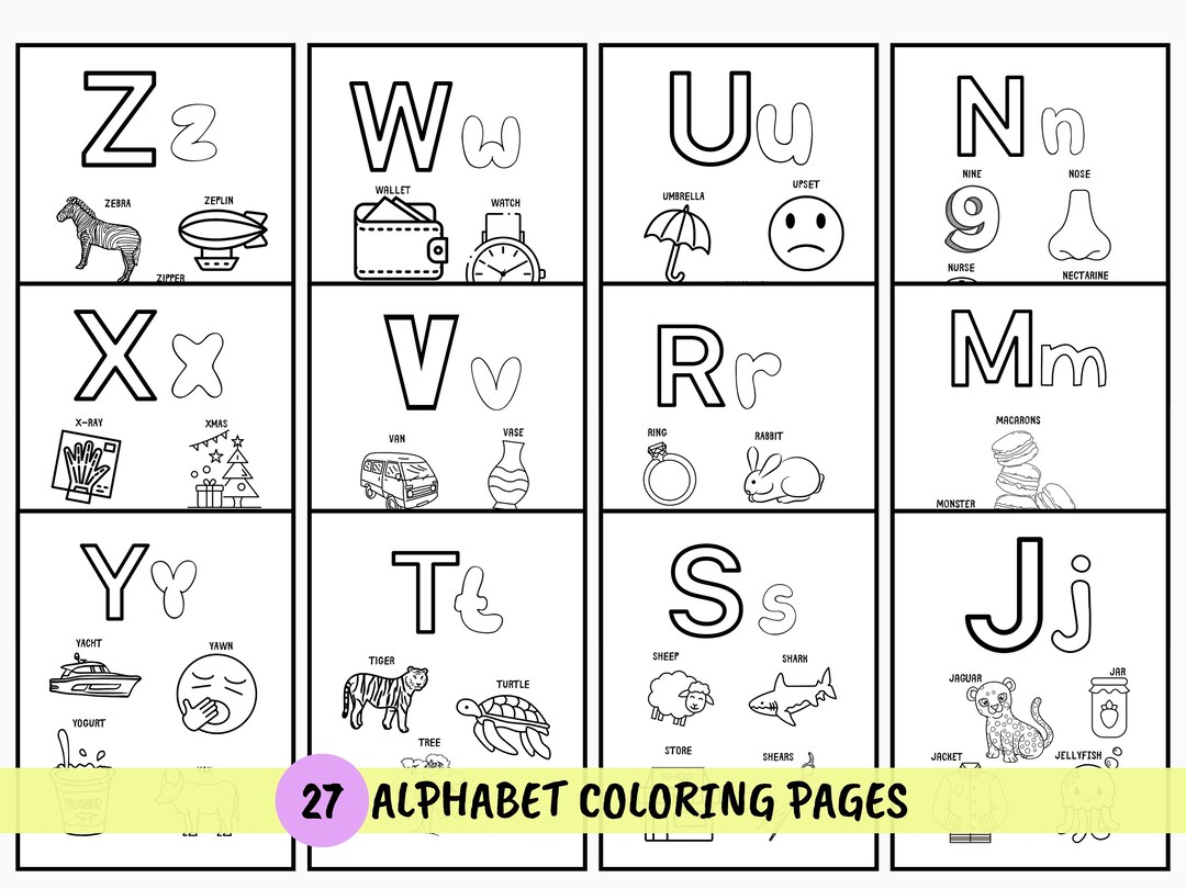 Alphabet Color Pages Simple Color Learn Activity Sheet Color Easy Pages ...