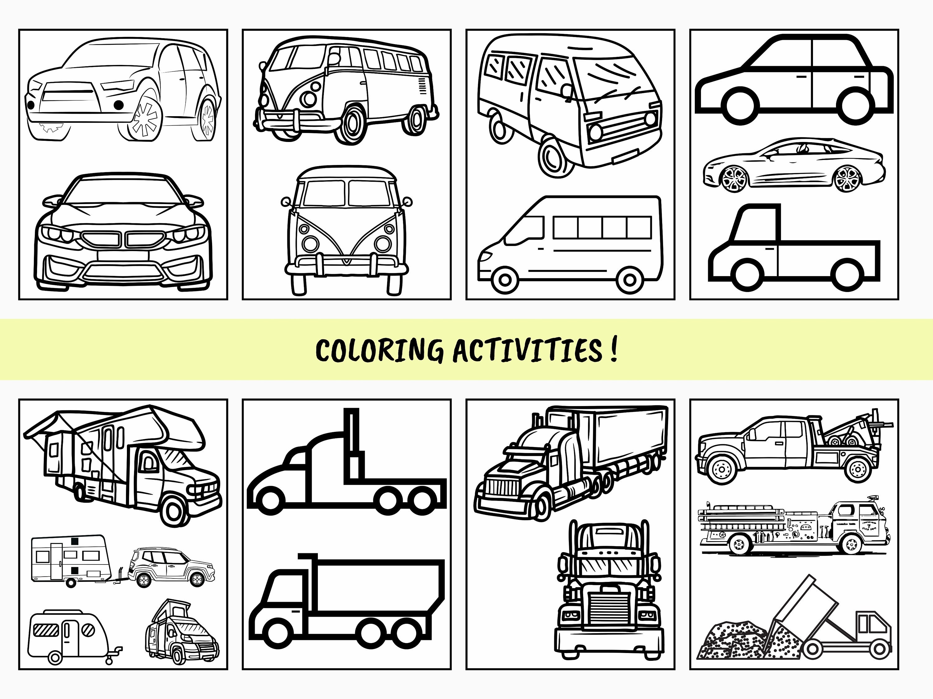 Car Coloring Page Vehicle Color Book Kid Car Coloring Car Activity Pack ...