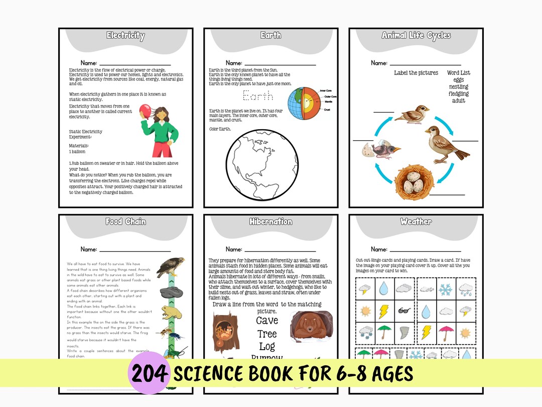 Kid Book Science Pages Kid Worksheet Science Bundle Kid Activity ...