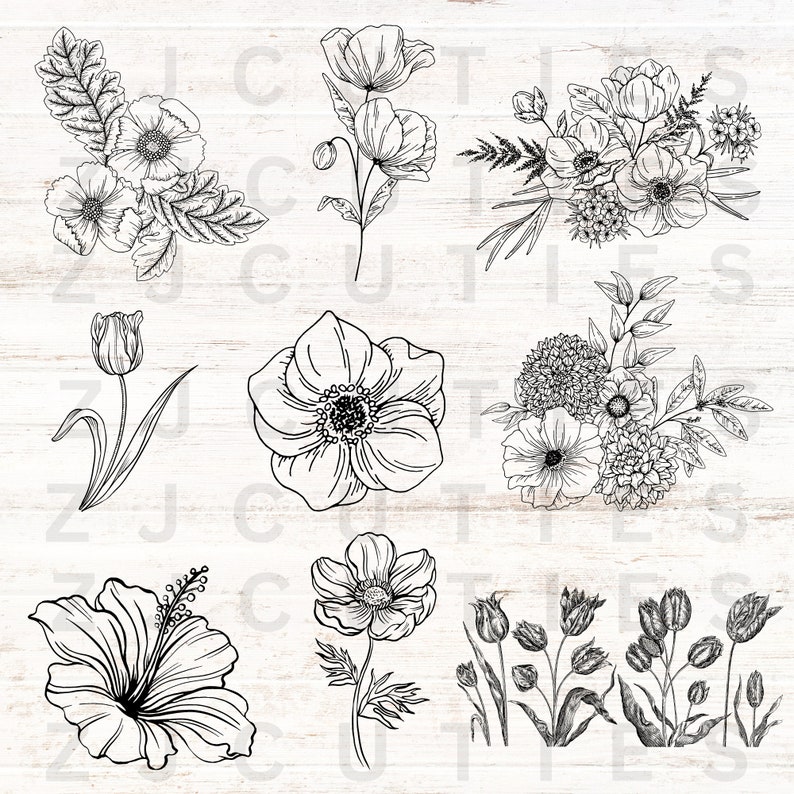 Botanical Svg Flower SVG Bundle Flower Bouquet Svg - Etsy