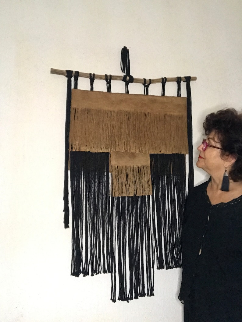 PALENQUE. Wall Hanging. Textile Art. Cotton and Macrame. Bark Amate ...