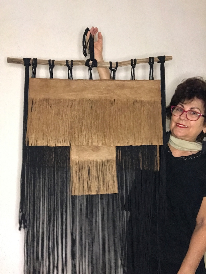 PALENQUE. Wall Hanging. Textile Art. Cotton and Macrame. Bark Amate ...