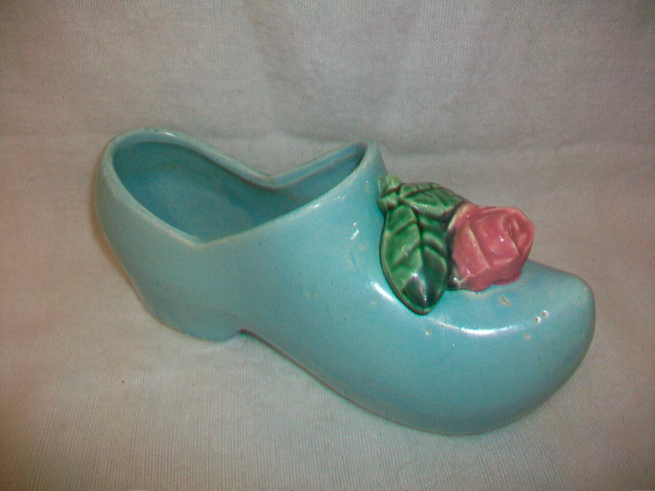 Vintage Mccoy Dutch Shoe/clog Planter - Blue With Pink Rose and Green ...