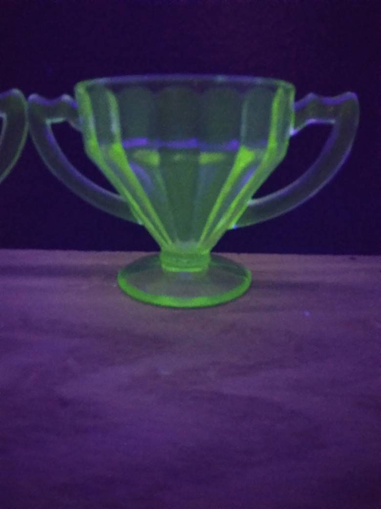 Two Pc Set Vintage 1930's Anchor Hocking Block Optic Pattern Green ...